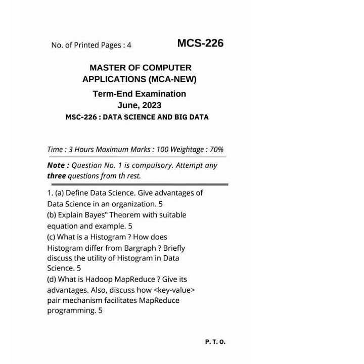 MCS-226 Data Science and Big Data #ignou #mca_new #previousyearquestions #paper june2022 ...