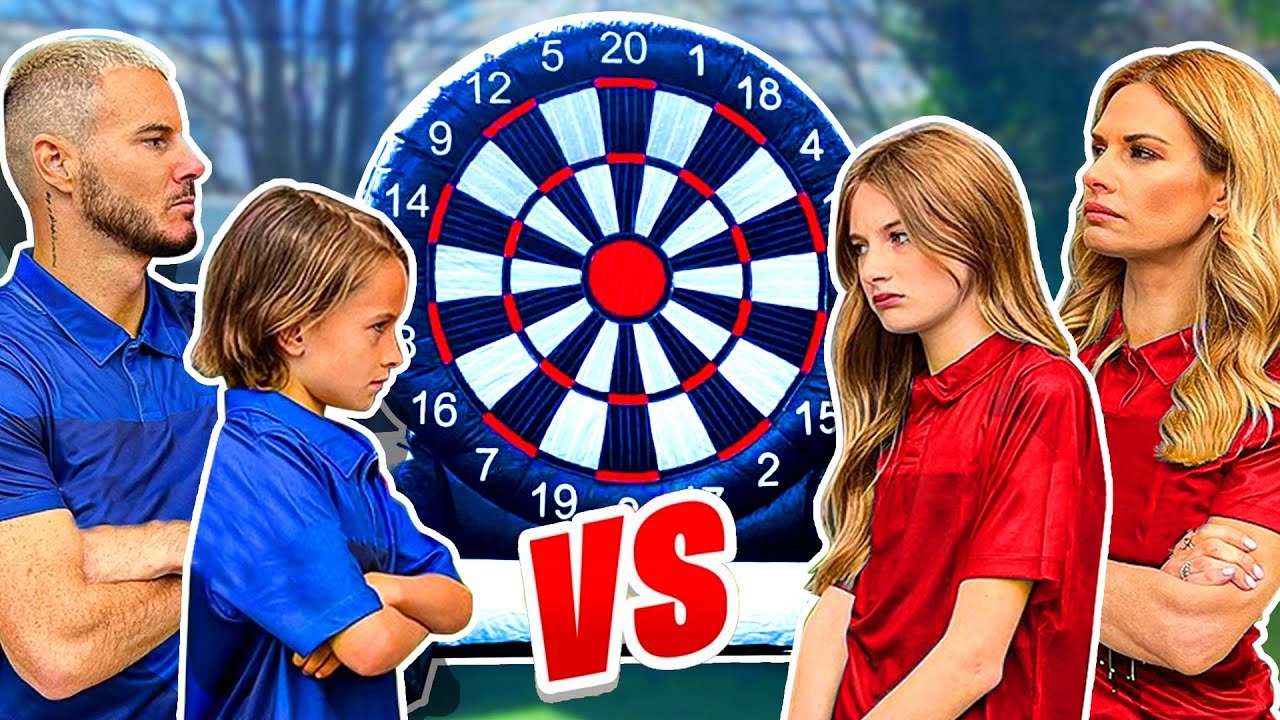 KIDS VS ADULTS FOOTBALL DARTS FORFEIT CHALLENGE!! - YouTube