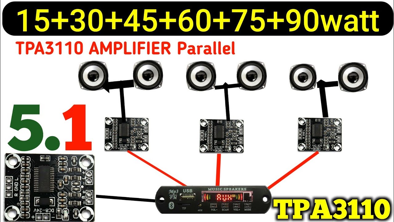 Class D TPA3110 Amplifier Board Parallel || TPA3110 3 Board wiring || Electronics verma - YouTube