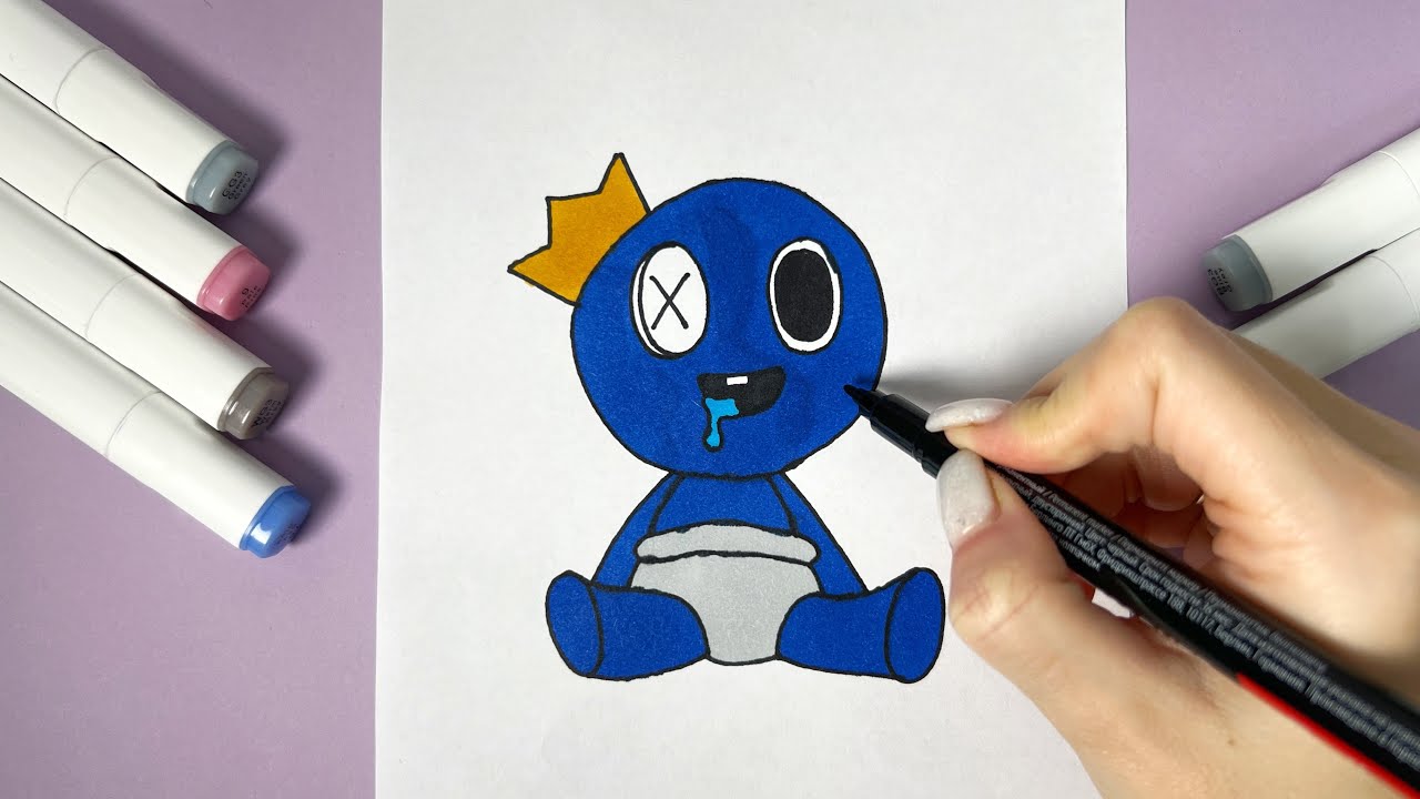 How to draw and paint Baby Blue (Rainbow Friends) - YouTube