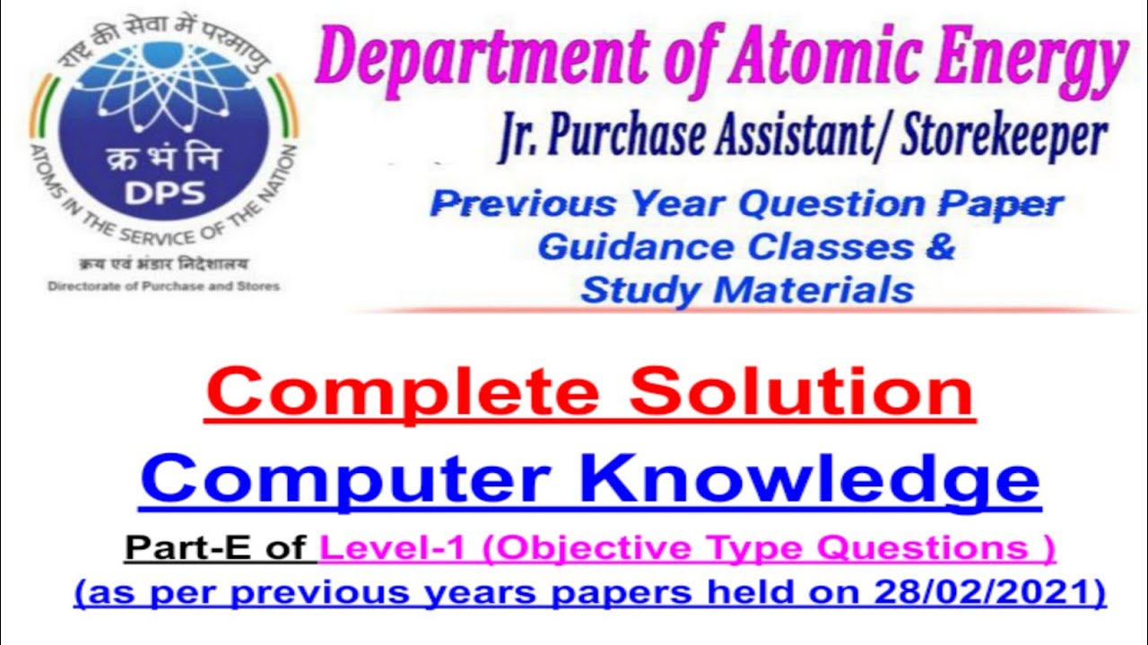 Solutions of PART E_ Computer Knowledge of level 1 Paper, Exam Date 28/02/2021 || Demo Class ...