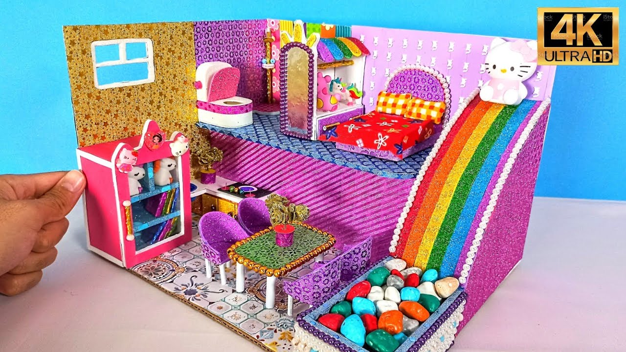 making paper house | miniature cardboard house - YouTube