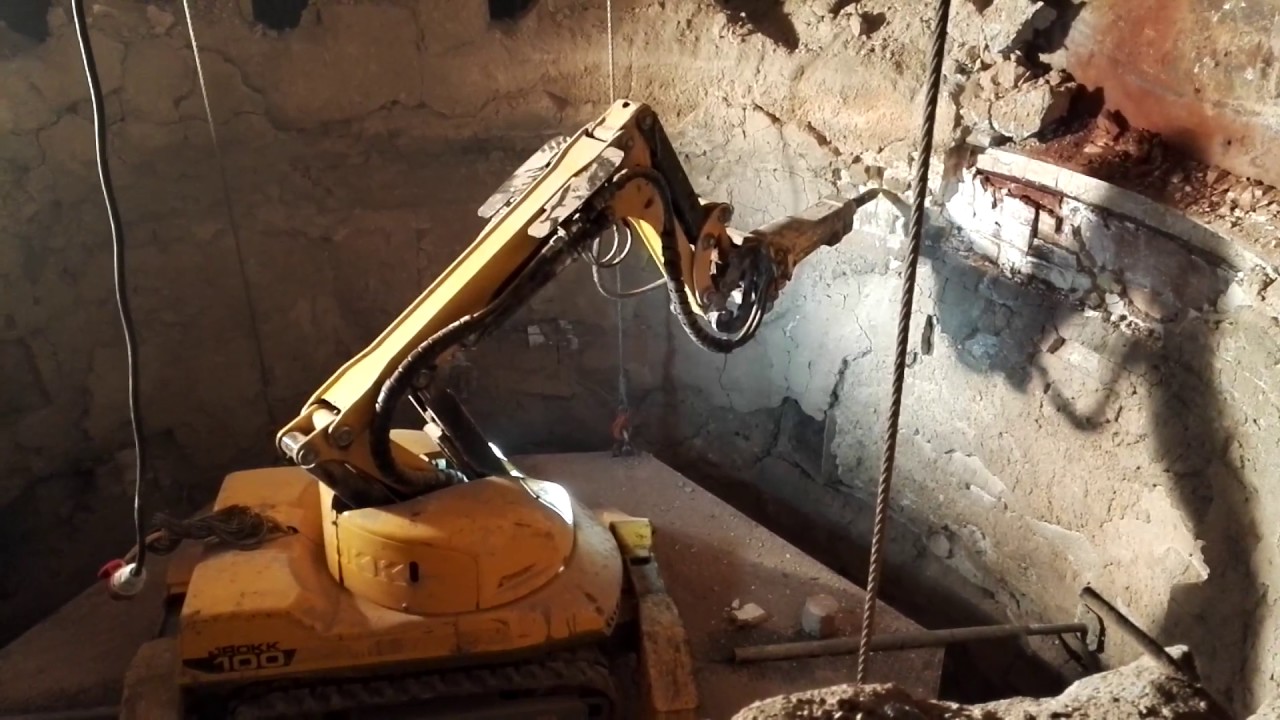 Brokk 100 demolition of refractory - YouTube