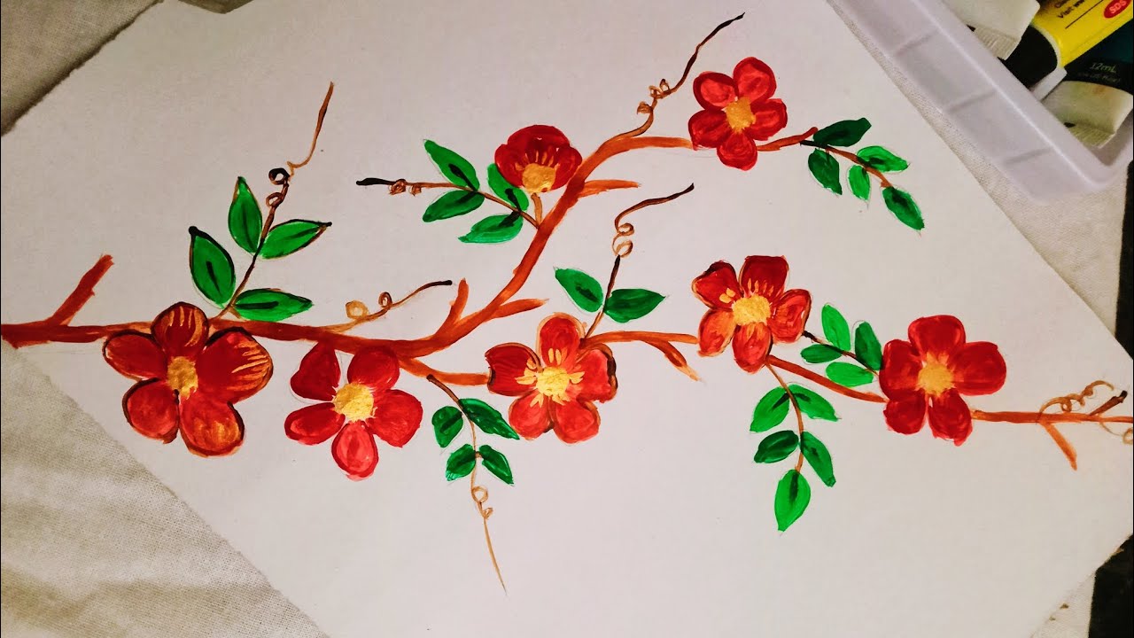 Easy flower drowning with acrylic colour... like it plz subscribe my ...