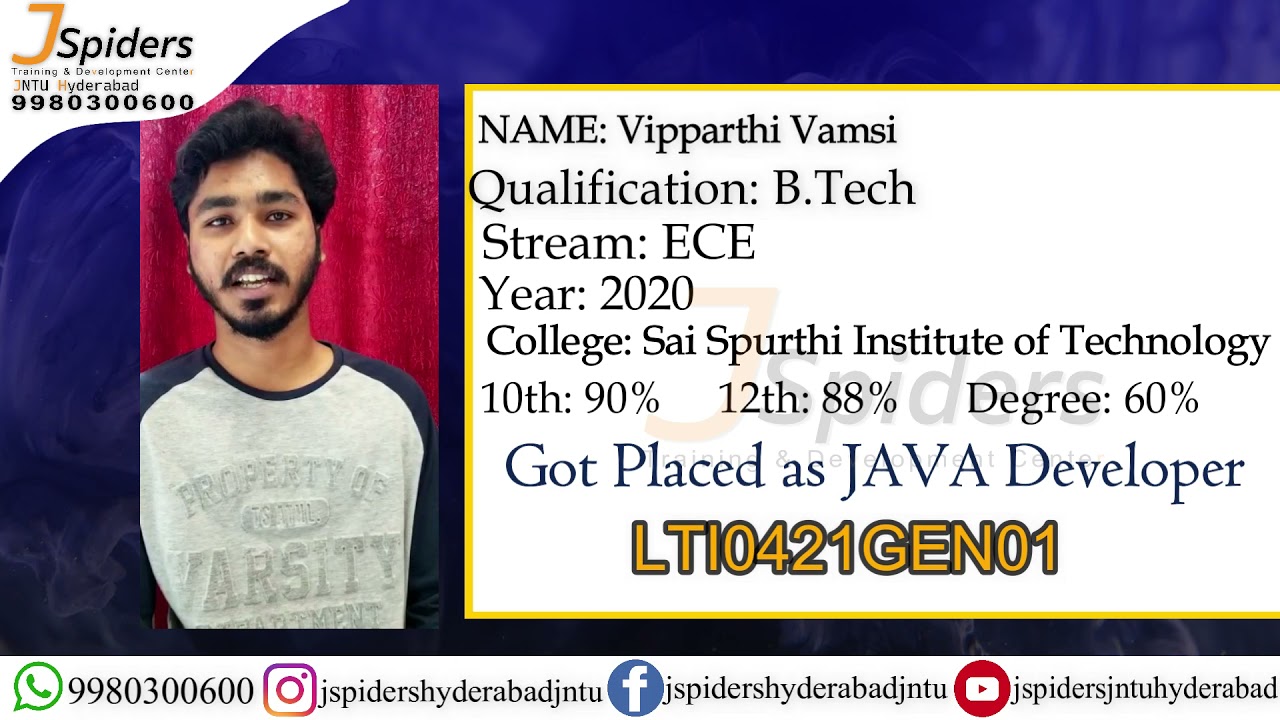 VIPPARTHI VAMSI, A STUDENT OF JSPIDERS JNTU HYDERABAD GOT PLACED AS ...