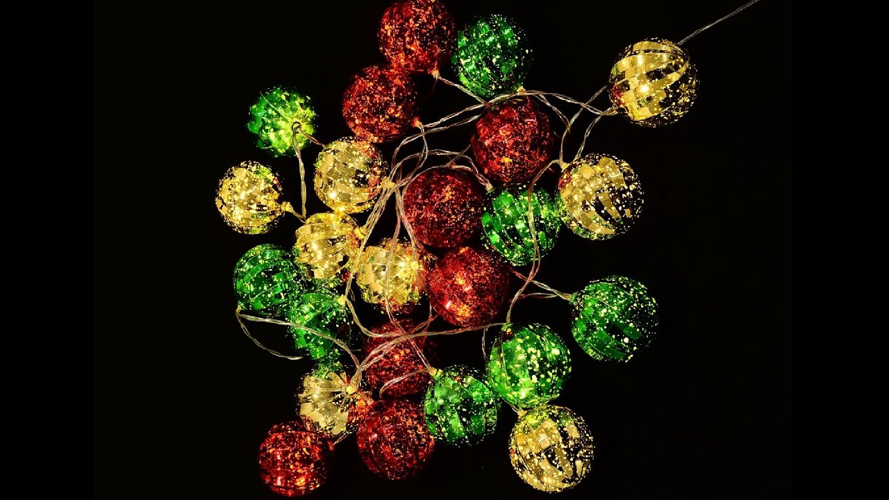 24 Warm White LED & Red, Green & Gold Baubles Christmas String Lights ...