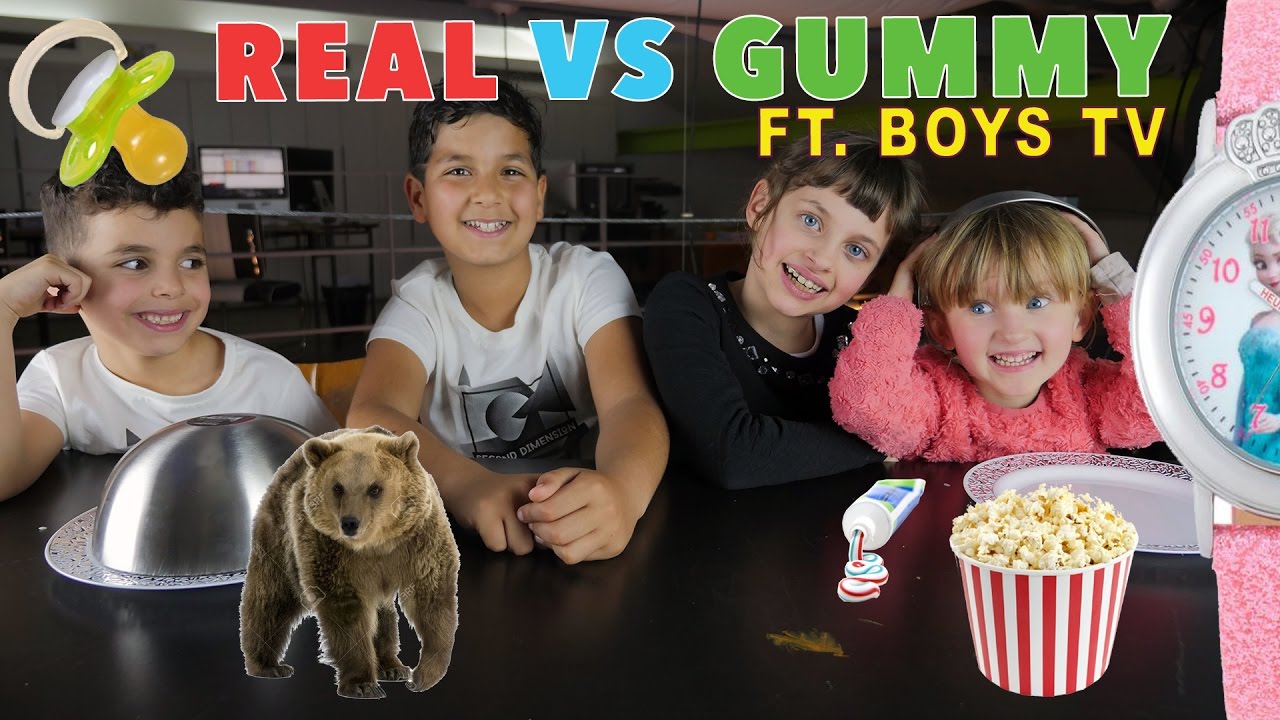 REAL vs GUMMY FOOD CHALLENGE • ft. BOYS TV au Gu'Live :) - YouTube