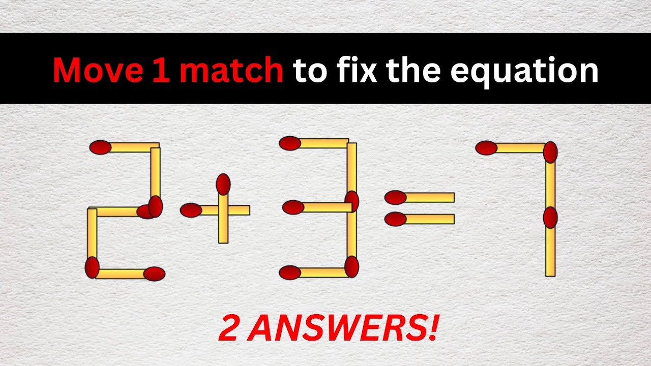 Matchstick Puzzles | Move 1 Matchstick to Fix the Equation - YouTube