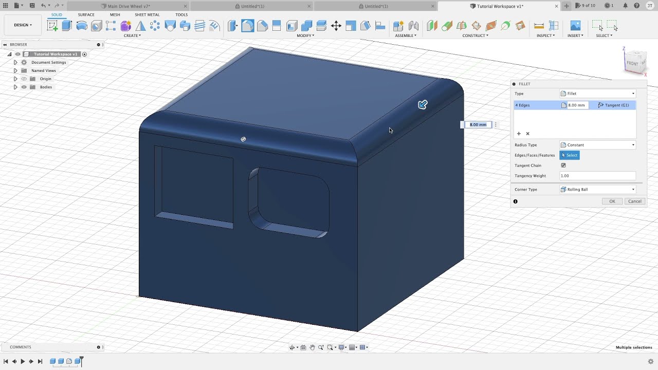 Fusion360 3D Part.12 (3D Solid Fillet). The absolute beginner tutorial ...
