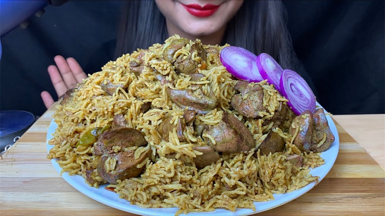 EATING HUGE CHICKEN GIZZARD & LIVER BIRYANI(KALEJI BIRYANI) || FOOD ...