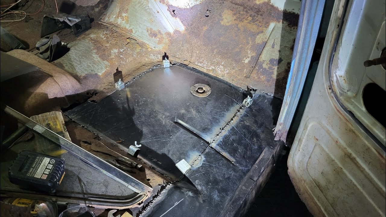 65 LS Swapped c10 floor rust repair - YouTube