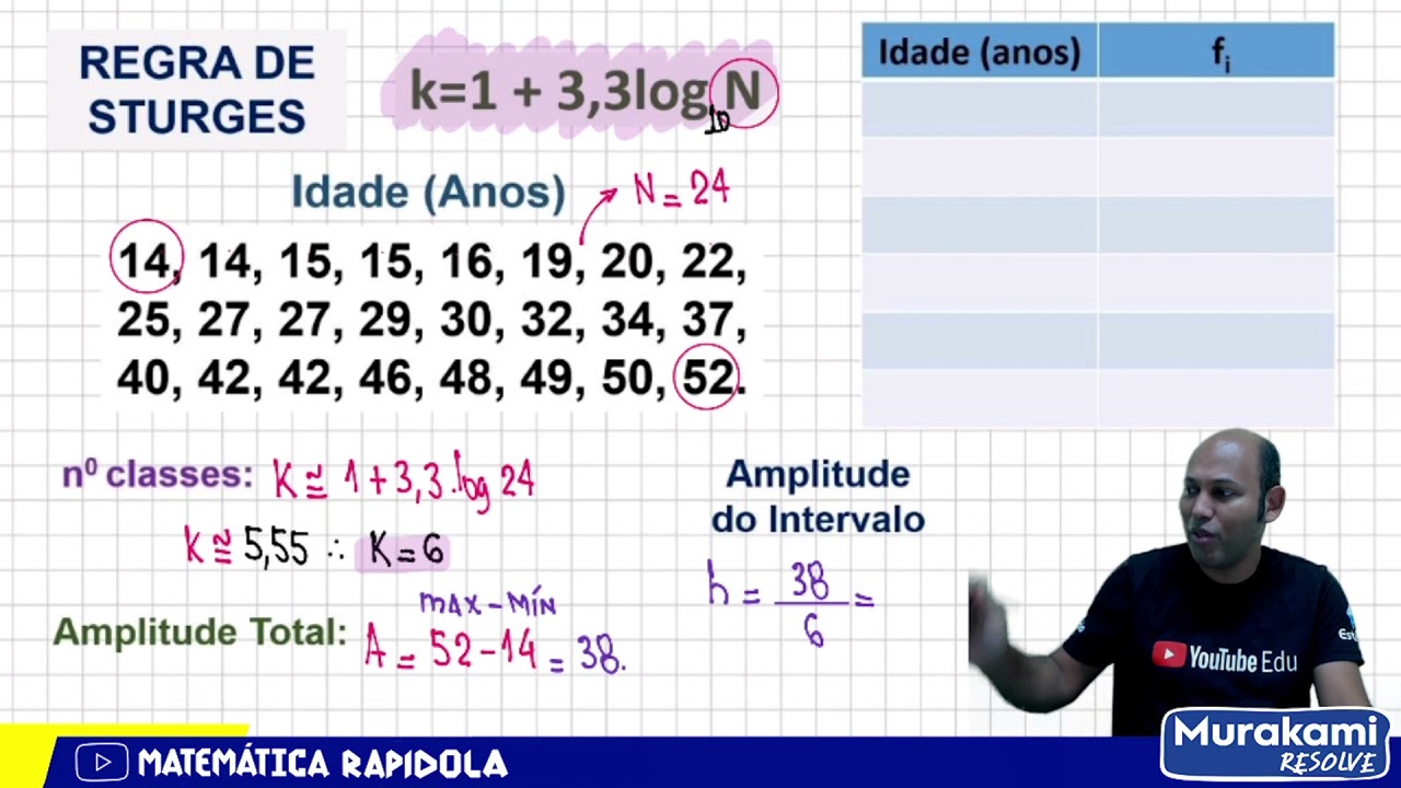 DISTRIBUIÇÃO DE FREQUÊNCIA COM CLASSES REGRA DE STURGES #28 - YouTube