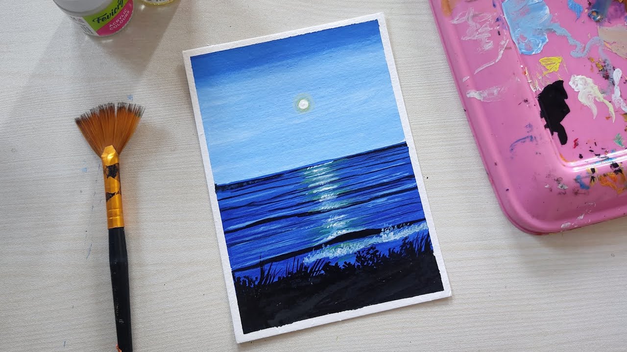 Acrylic blue ocean scenery painting for beginners🌊 | easy step by step ...