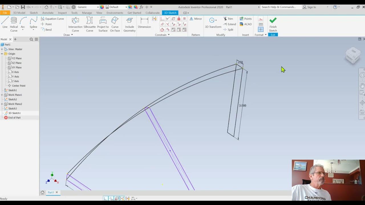 Autodesk Inventor, using a 3 D sketch to twist an object - YouTube