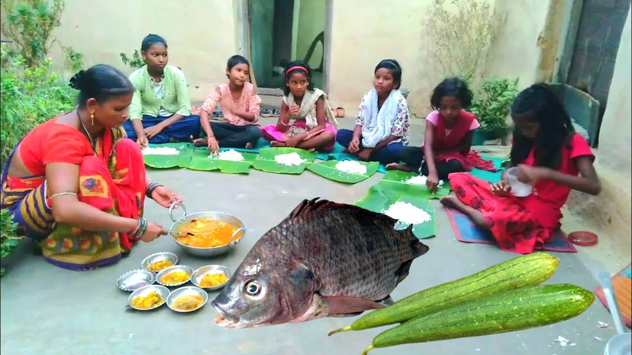 How tribe family cooking TILAPIA fish recipe with Sponge gourd l Indian ...