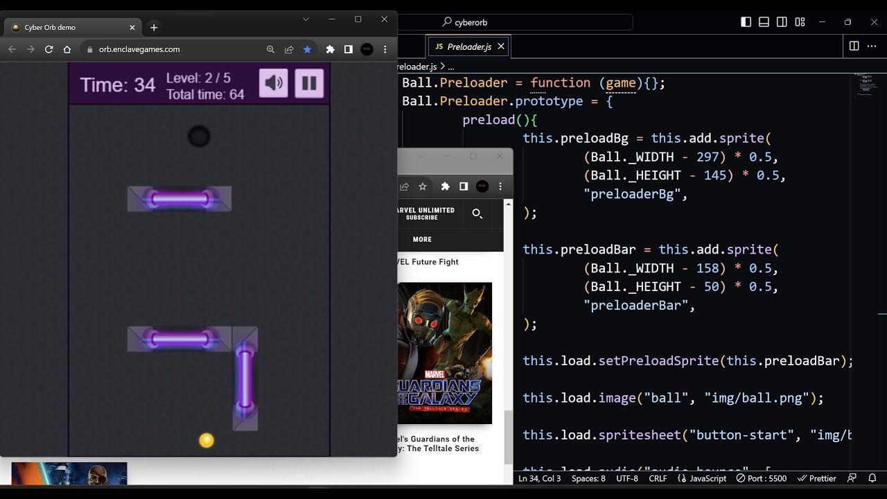 2D maze game with device orientation - Managing game states: Preloader ...