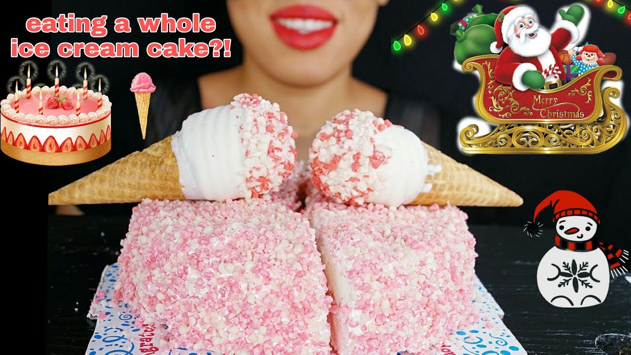 ASMR STRAWBERRY ICE CREAM CAKE, MINI SWIRLS ICE CREAM CONES *NO TALKING ...