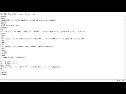 PHP Program To find the Volume of a Cylinder - YouTube