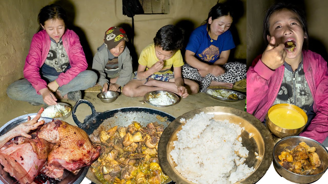 Chicken Recipe with Rice to eat in a village family | Dinner together ...