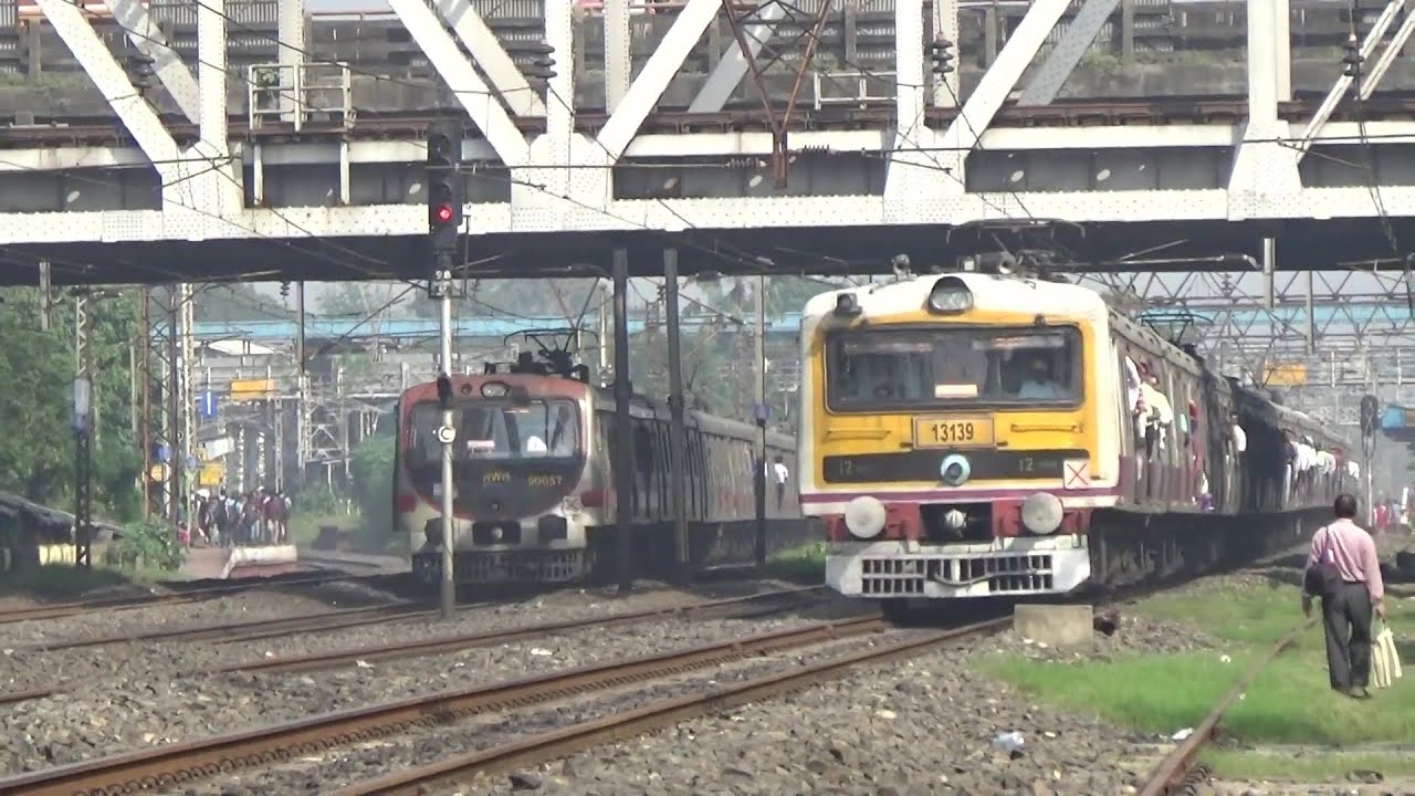 Local train crossing under bridge || New BEML vs SINGLE SHIELD EMU ...