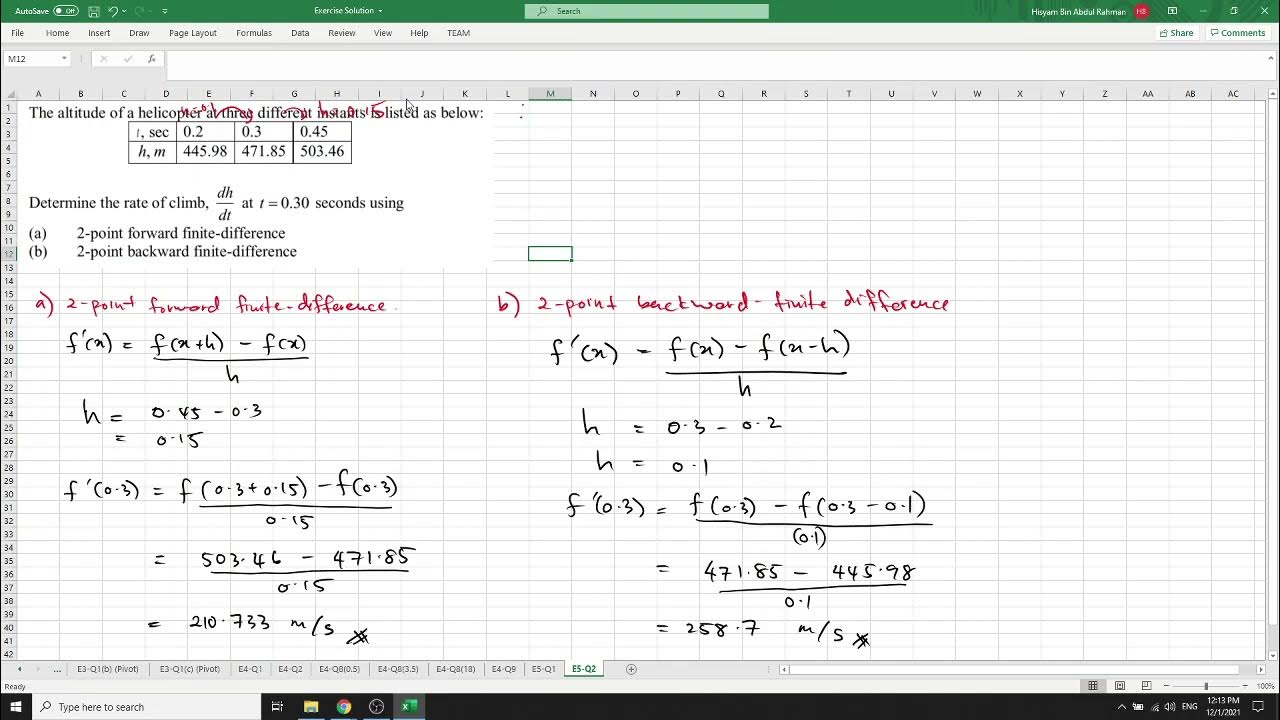 Numerical Differentiation: First Derivative using Taylor's Series (Exercise 5 - Q2) - YouTube