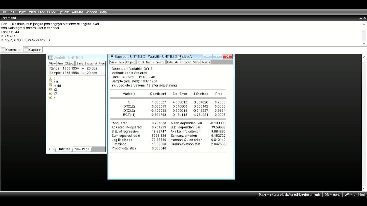 Tutorial Eviews Error Correction Model ECM - YouTube