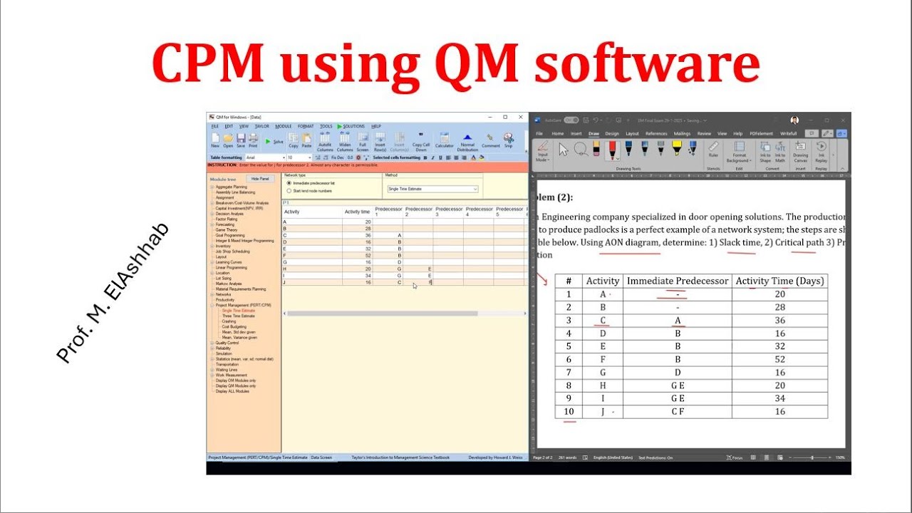 Solving CPM Problems using QM Software - YouTube