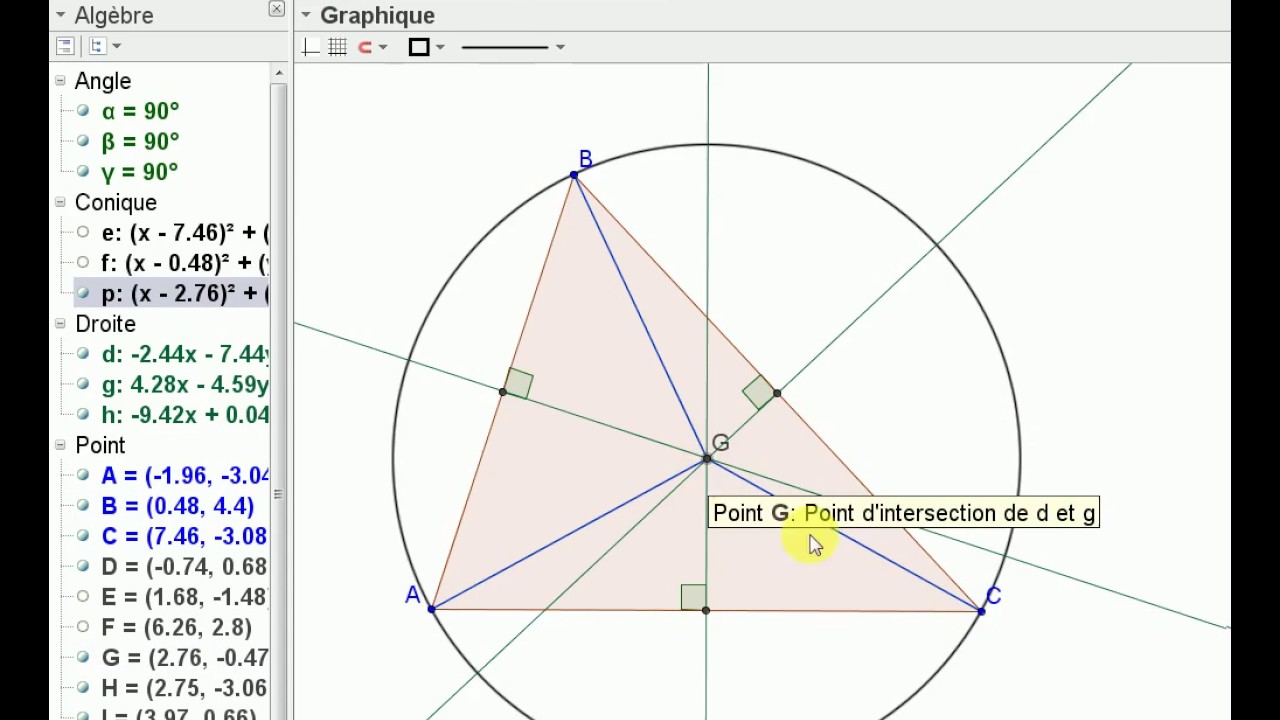 dans un triangle, le point de concours des médiatrices est le centre du ...