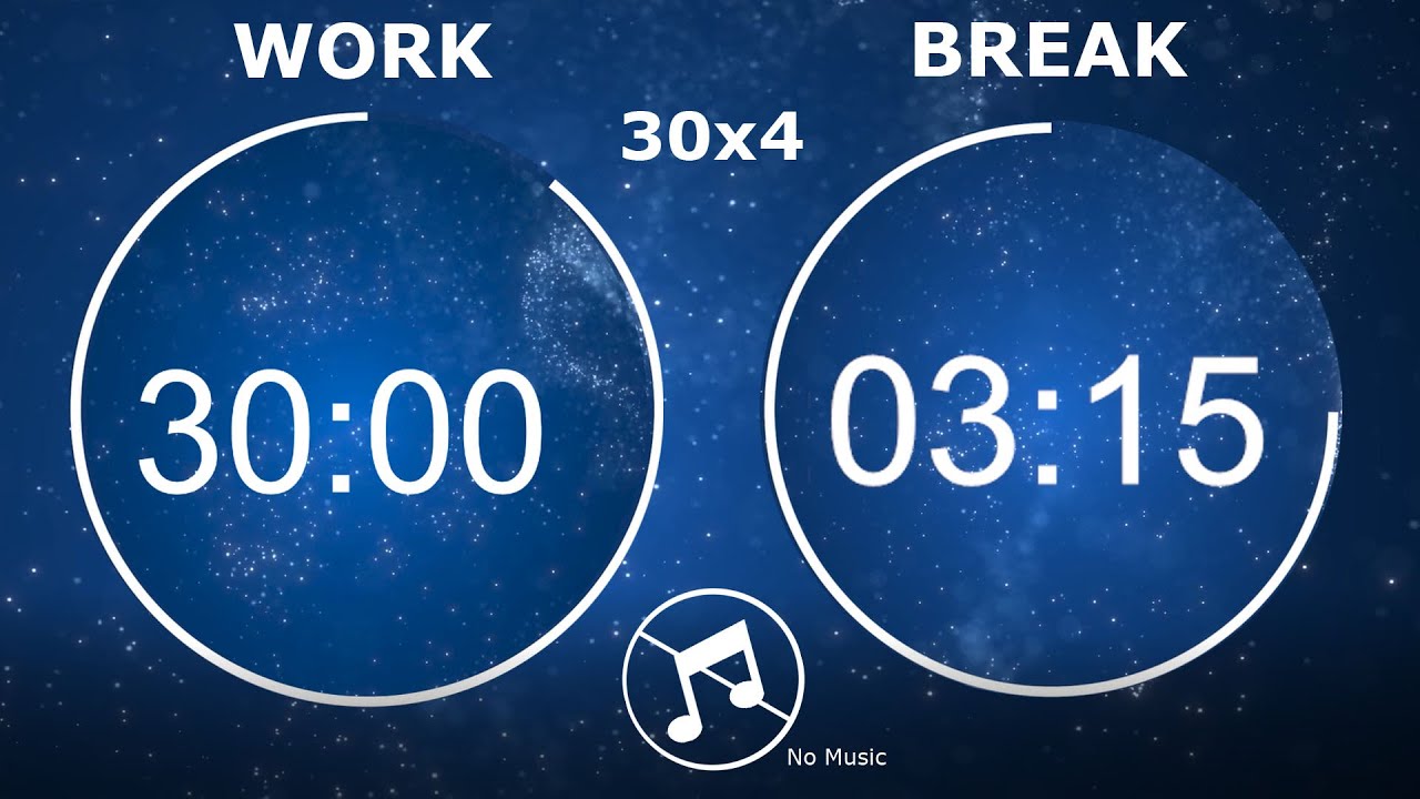 Pomodoro Timer No Music | 2.5 hour | 4 x 30 min | Study Timer | Study ...