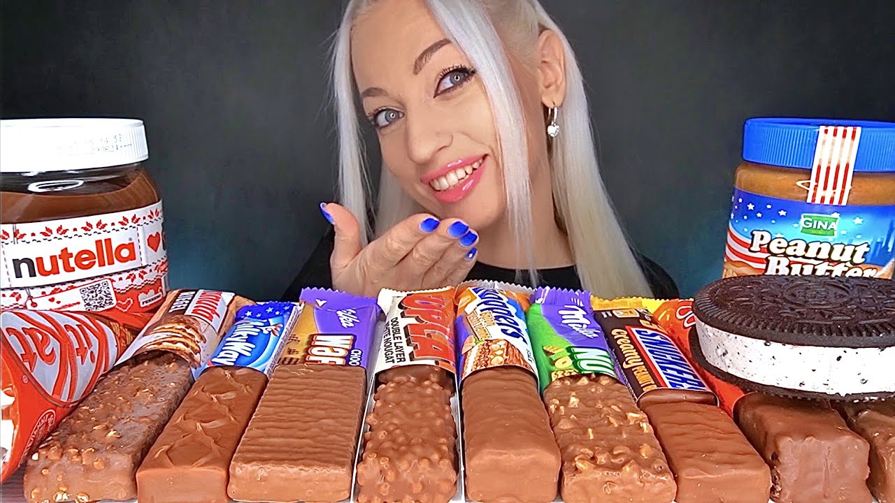 ASMR EATING CHOCOLATE, CANDY BARS, ICE CREAM, LOLLIPOP, JELLY, CAKE 초코바 ...