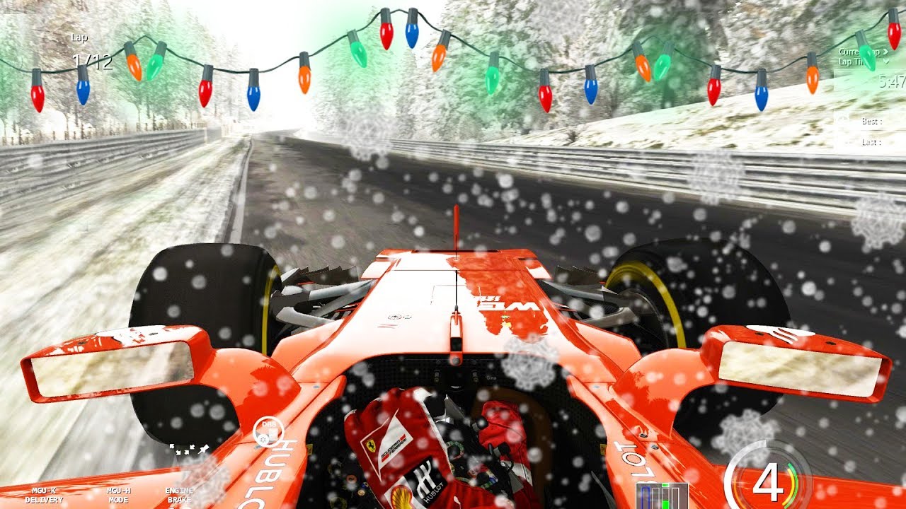 F1 Ferrari Car Driving on Ice/Snow around Nordschleife! (Ferrari SF70H ...