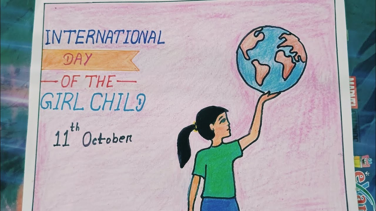 How to draw international girl child day poster step by step||Save girl ...
