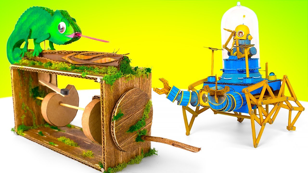 Moving DIY Cardboard Toys || How To Make Robot And Chameleon At Home ...