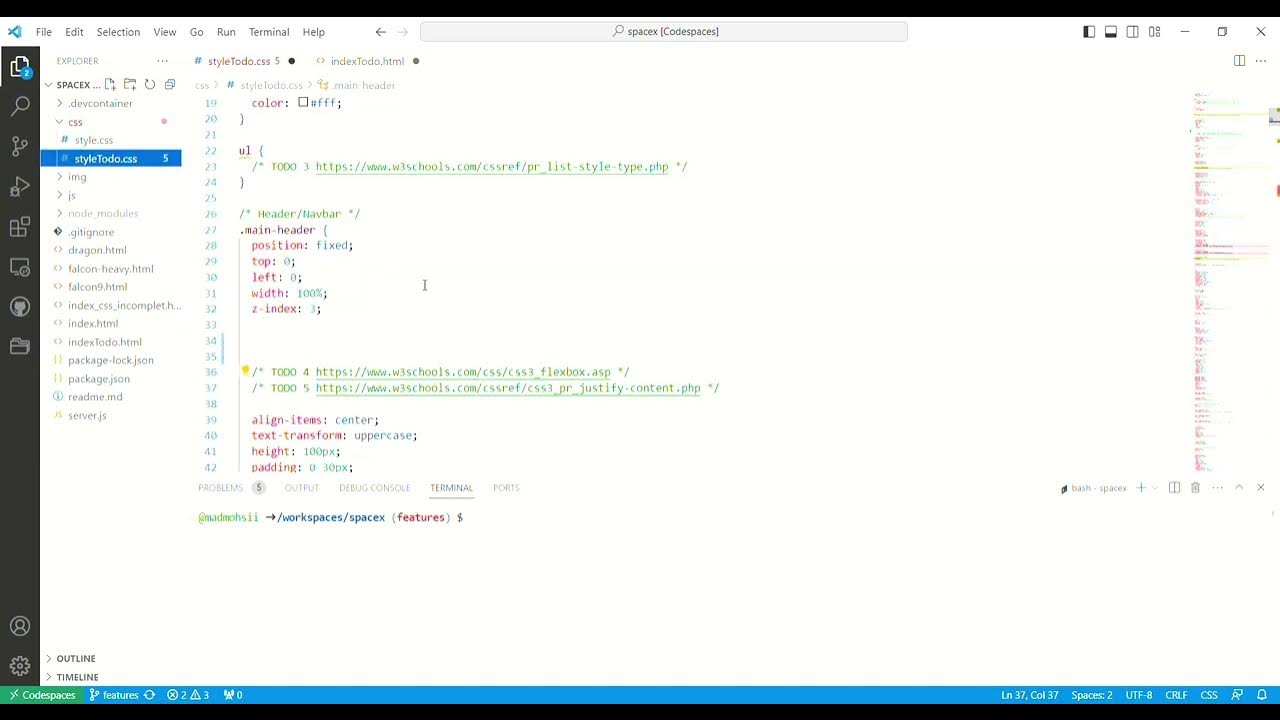 styleTodo css spacex Codespaces Visual Studio Code 2023 07 03 19 00 15 - YouTube
