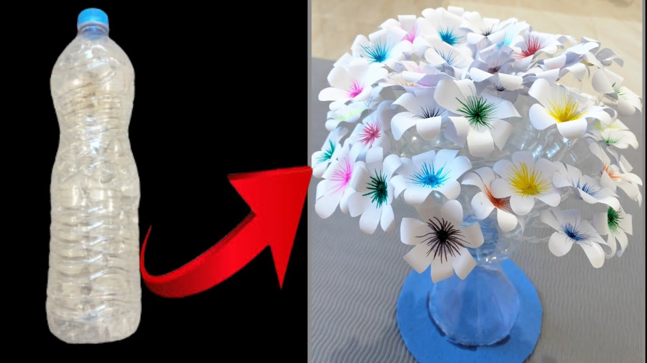 DIY- Paper Flowers Guldasta with Empty plastic bottles / paper Guldasta ...