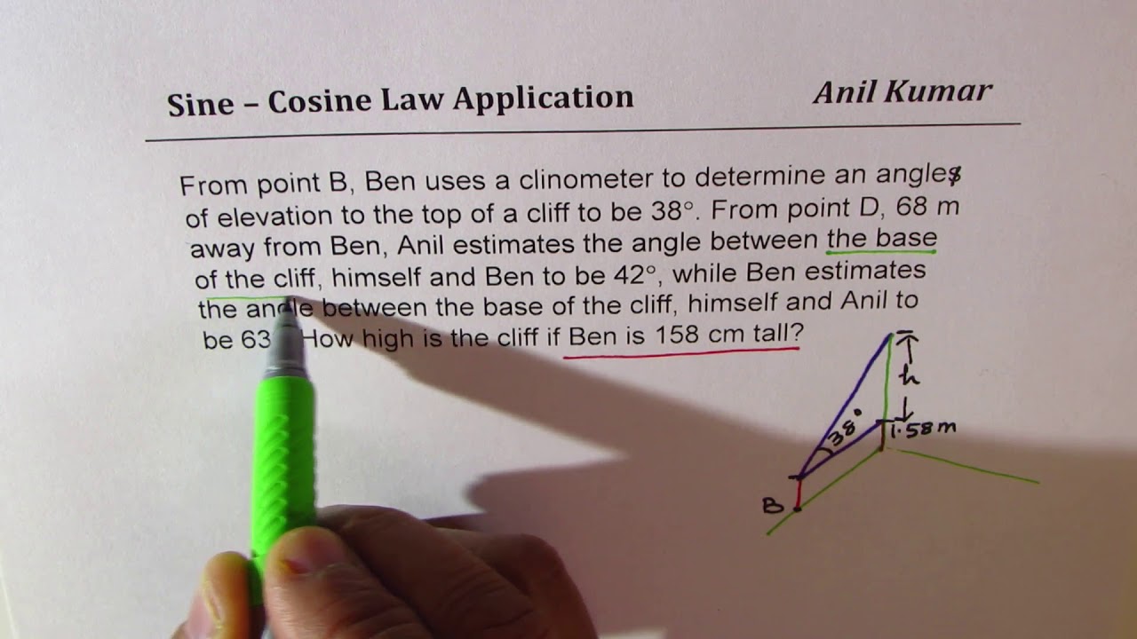 Height of the cliff 3D Trigonometry Application clinometer angles ...