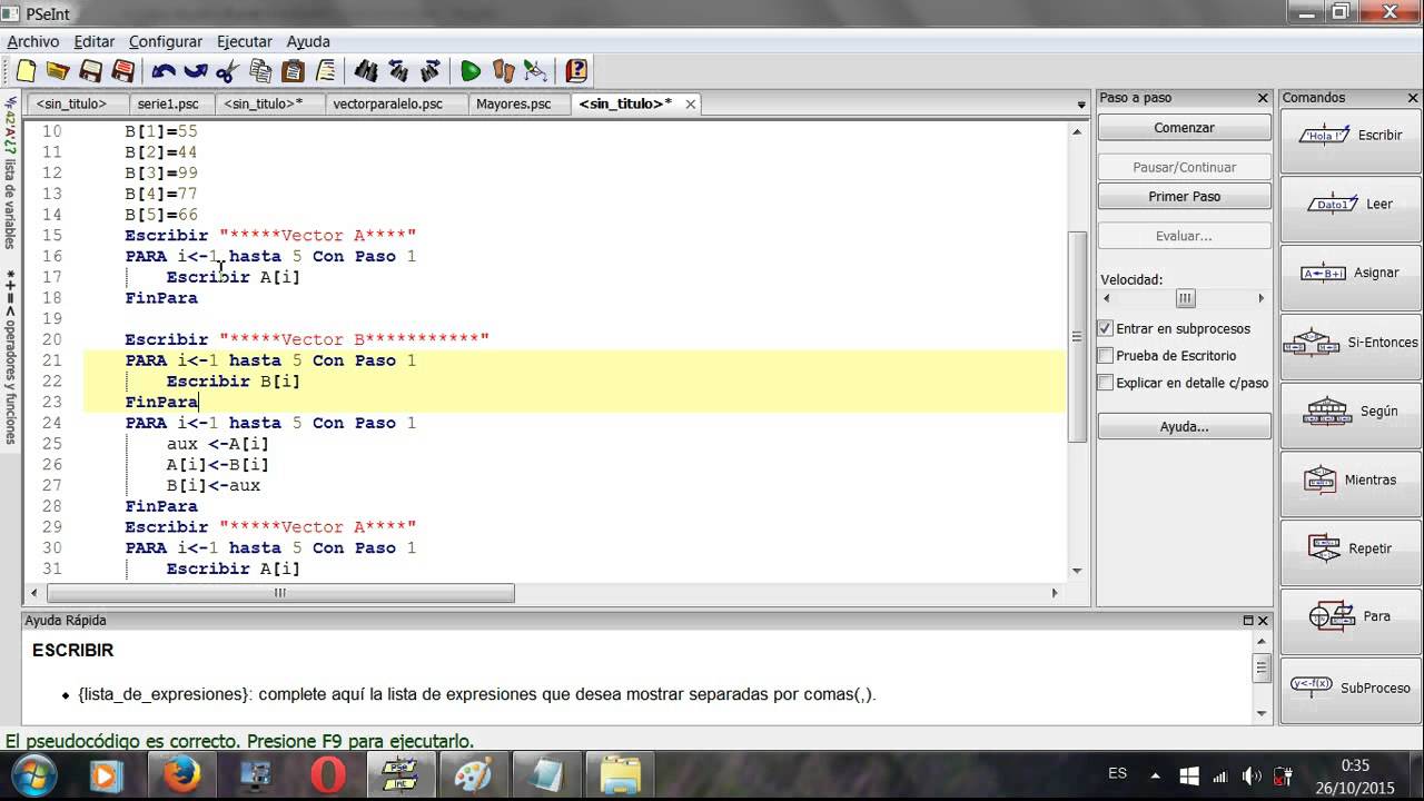 Intercambiar los valores de dos vectores, Dimension Pseint - YouTube