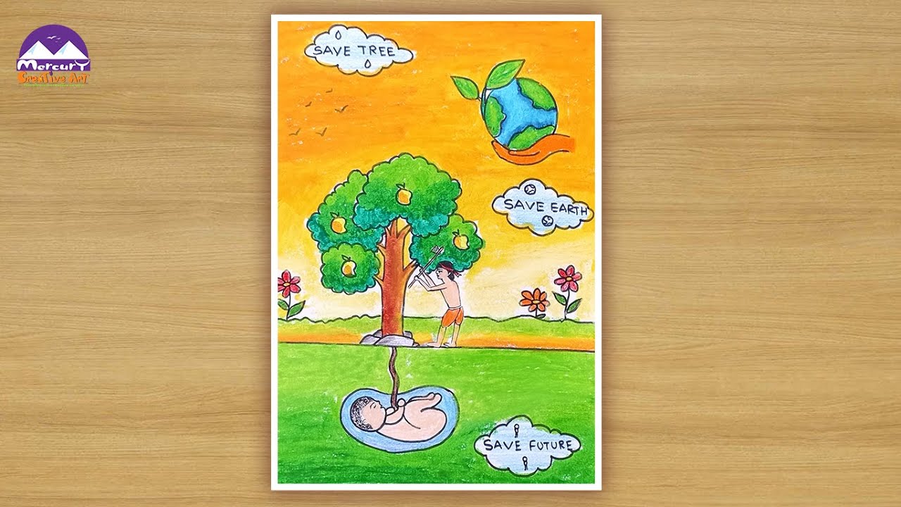 How to draw Save Tree Save Earth, Save Nature drawing easy - YouTube