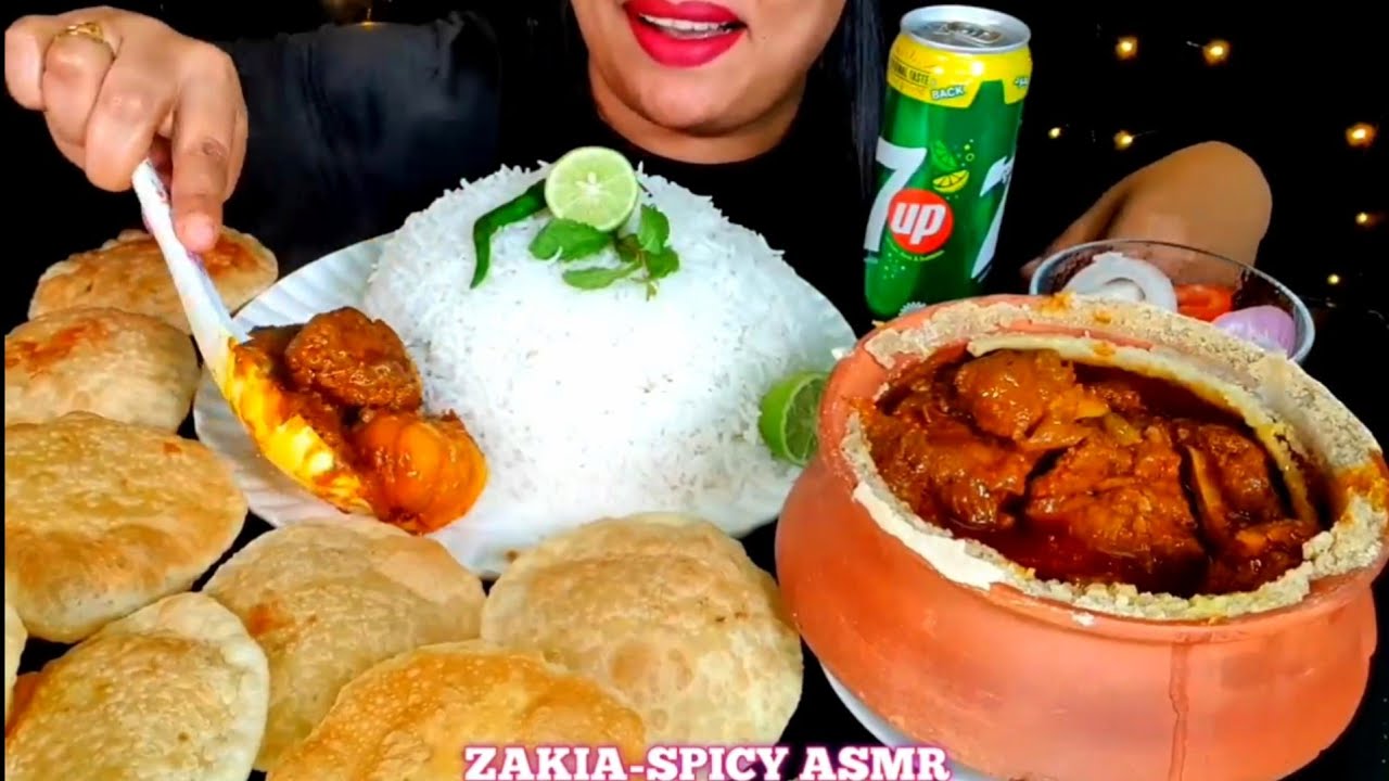 ASMR:EXTREME SPICY HANDI MUTTON WITH SOFT PURI+RICE*MUKBANG*‼️ZAKIA ...