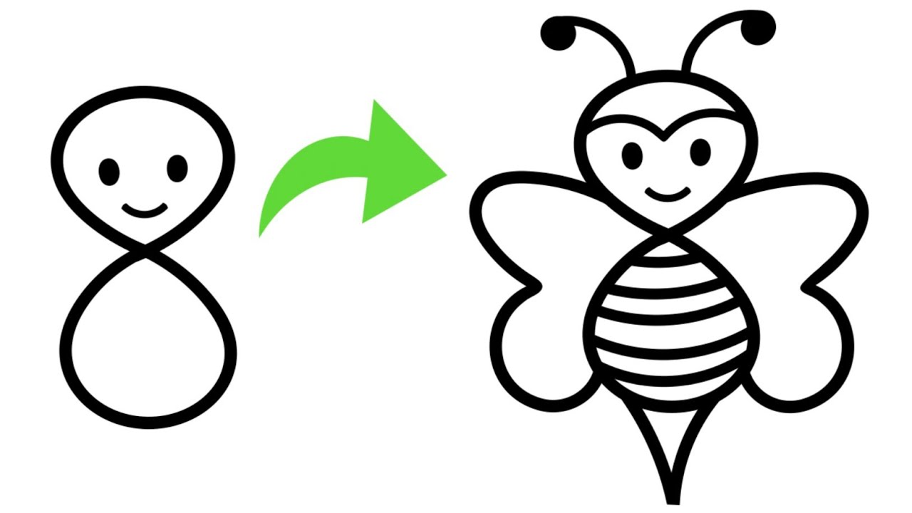 How To Draw Honey Bee From 8 | Easy Step By Step Honey bee's Drawing ...