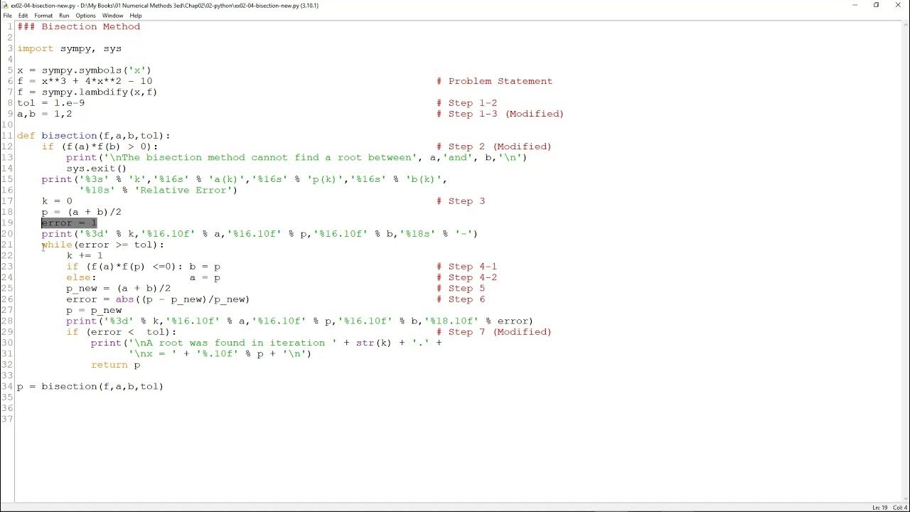 Numerical Methods 2022 02 04 Python For Bisection Method And False Position Method Youtube