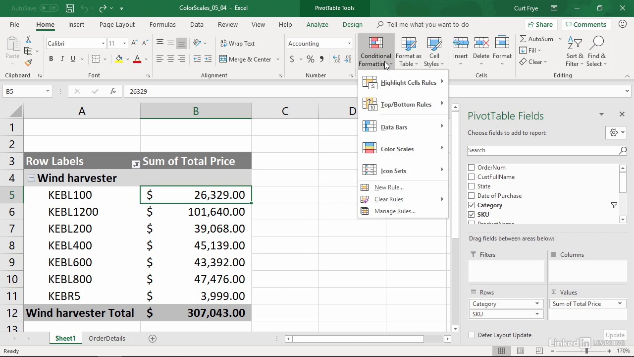 Format cells using color scales Pivot table 2019 - YouTube