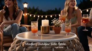 Modern Metal Outdoor Side Table | Round Patio Accent Table with Hidden Storage