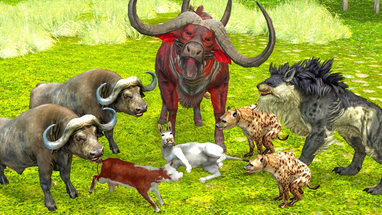 2 Zombie Bulls Vs 2 Zombie Hyenas 2 Zombie Buffalos Fight Cow Cartoon ...