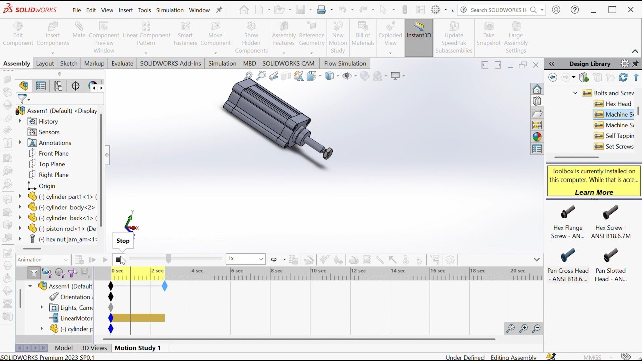 SolidWorks Pneumatic cylinder 3D model design, Assembly, and linear ...