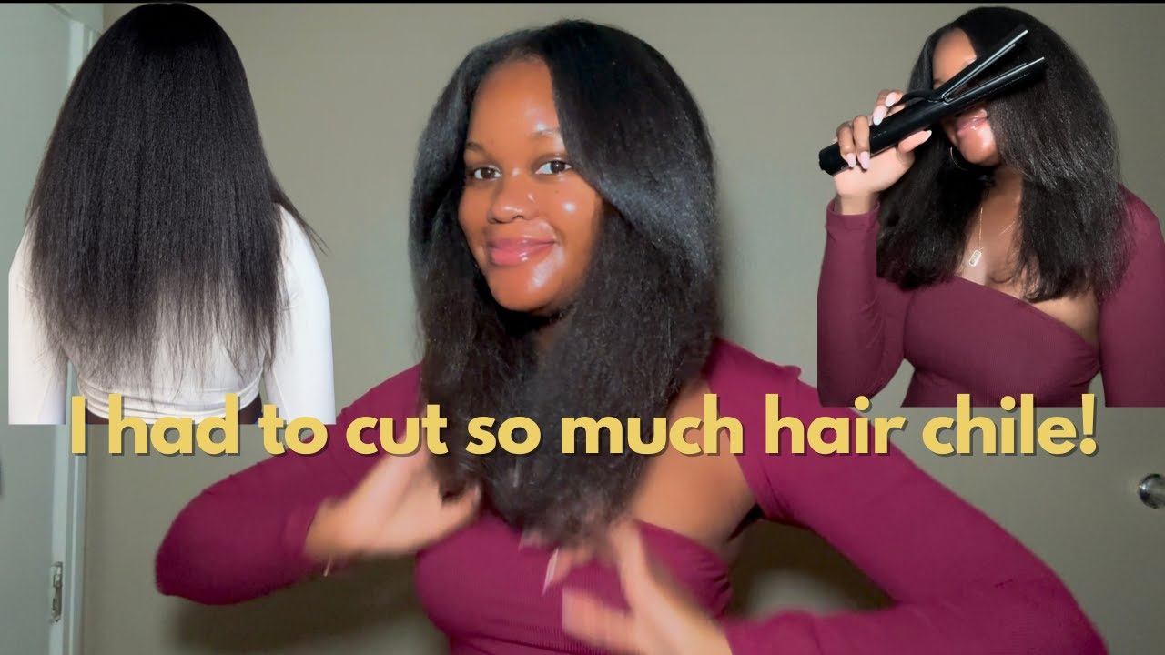 STRAIGHTENING MY 4C HAIR | Damaged Ends | Cutting Split Ends | Healthy ...