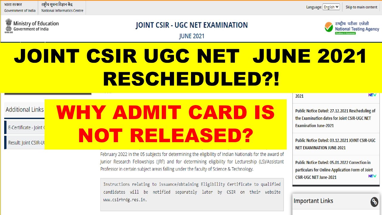 Joint CSIR UGC NET JUNE 2021 Postponement details due to delay in the ...