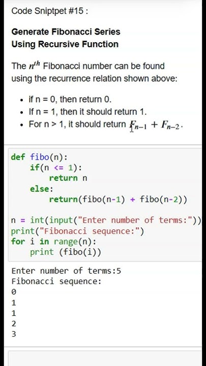 How To Generate A Fibonacci Series Using Recursion Shorts Coding Pythontutorial Trending