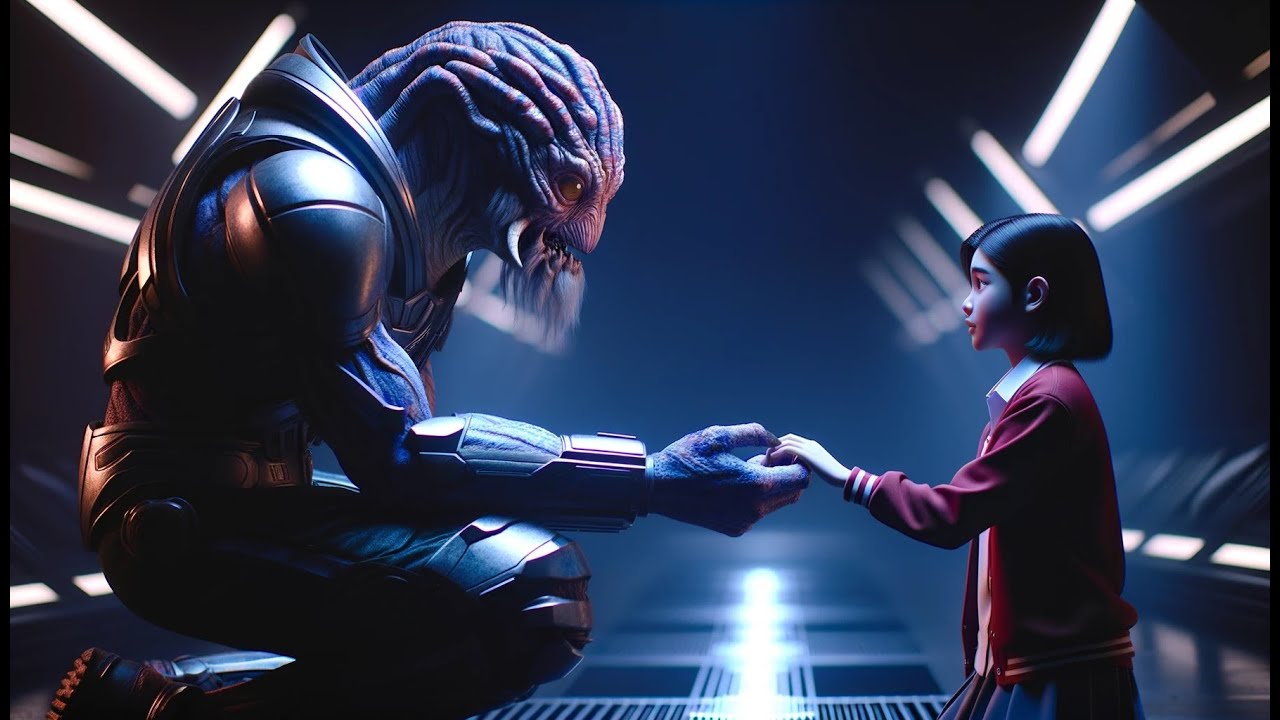 Aliens Shocked When Poor Human Girl Meets Alien Predator and Pets Him ...