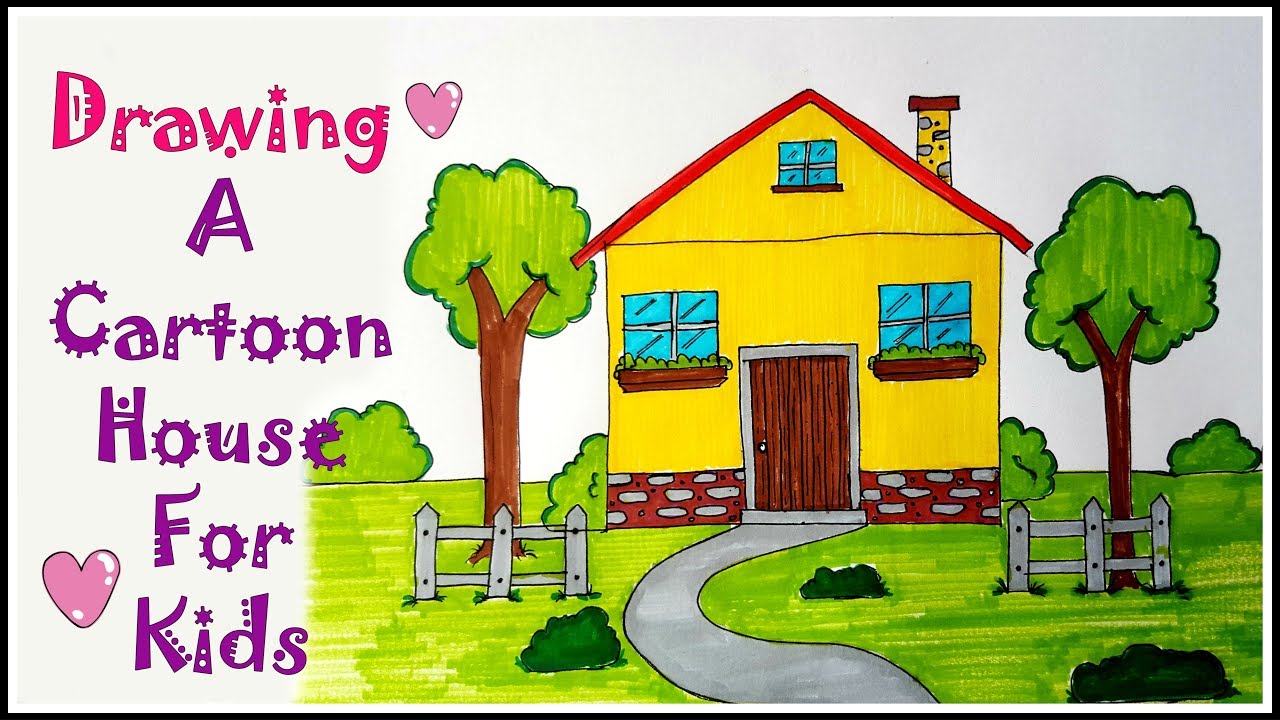 How To Draw&Color A Cartoon House For Kids - YouTube